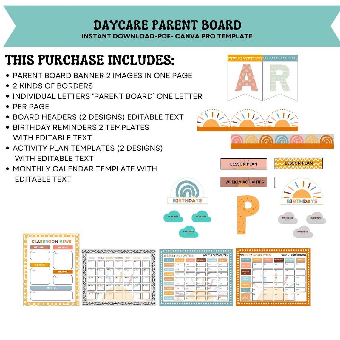 Daycare Parent Board Childcare Bulletin Board Canva Editable Template ...