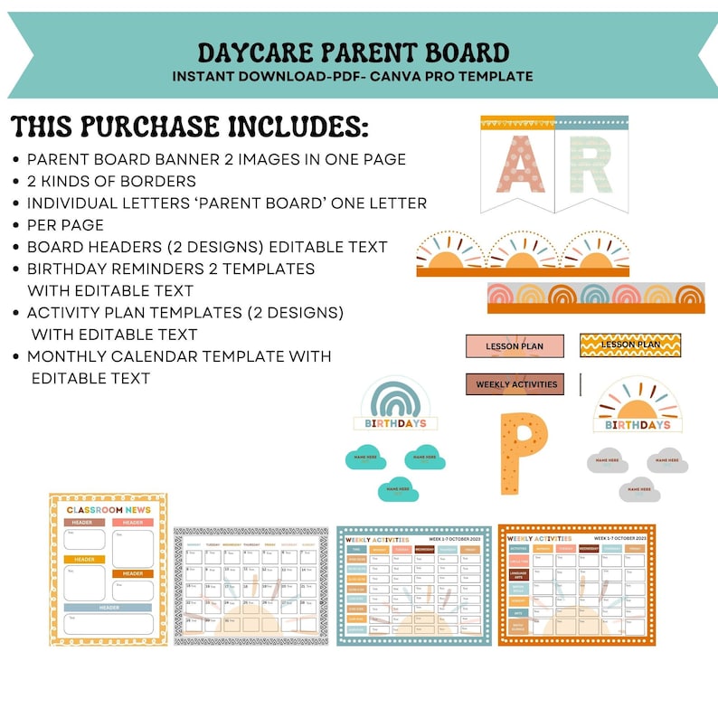 Daycare Parent Board Childcare Bulletin Board Canva Editable Template ...