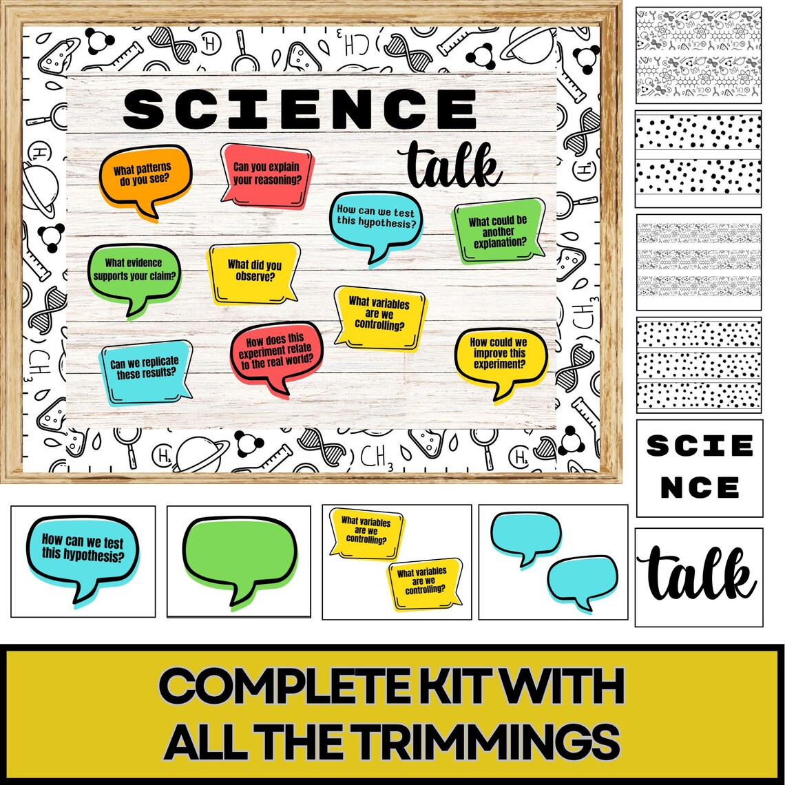Bright Science Talk Bulletin Board Science Classroom Decor Science Door ...