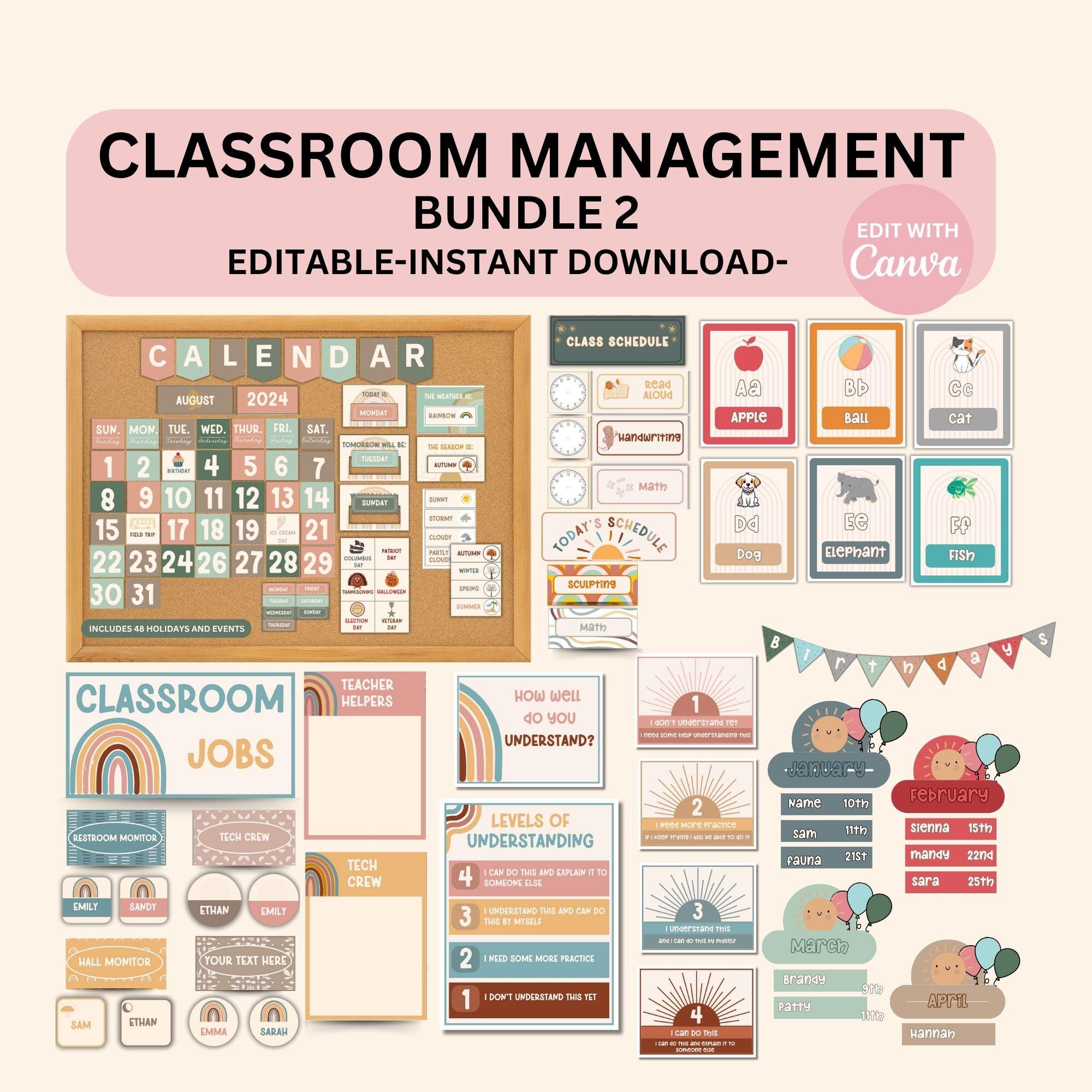 Editable Classroom Decor Modern Boho Bundle Printable Canva Templates ...