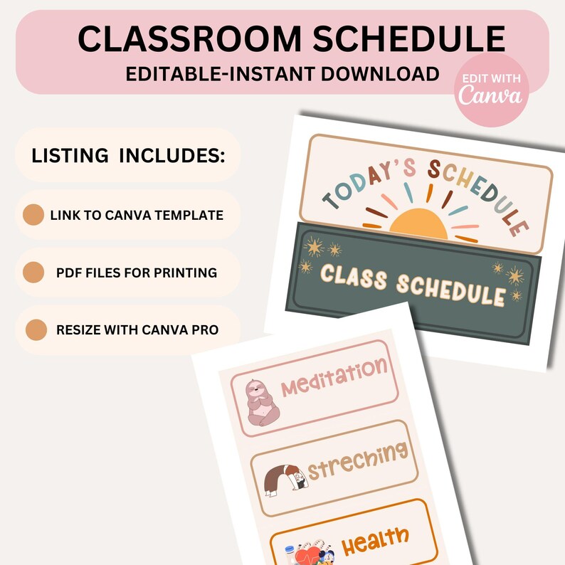 Classroom Schedule Editable Modern Boho Canva Template Classroom ...
