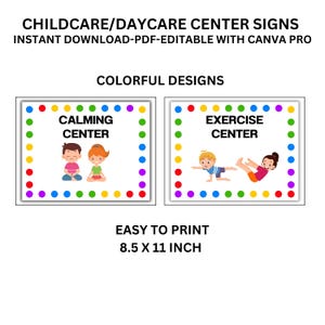 Colorful Preschool Center Signs: Daycare & Classroom Decor Printable ...