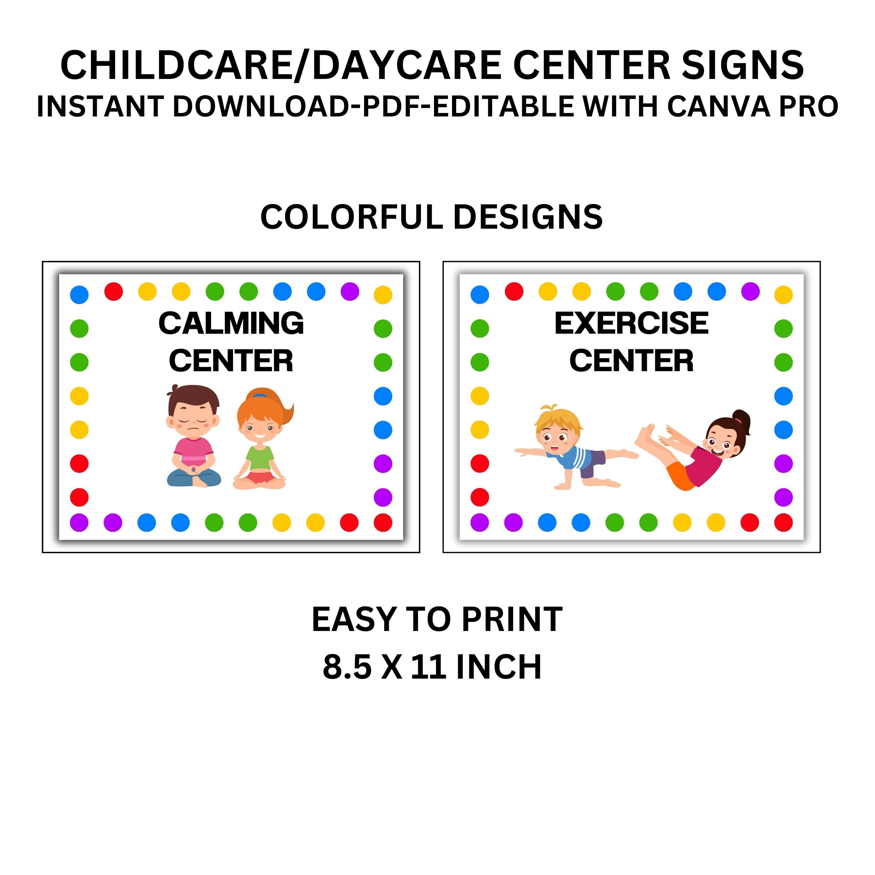 Colorful Preschool Center Signs: Daycare & Classroom Decor Printable ...