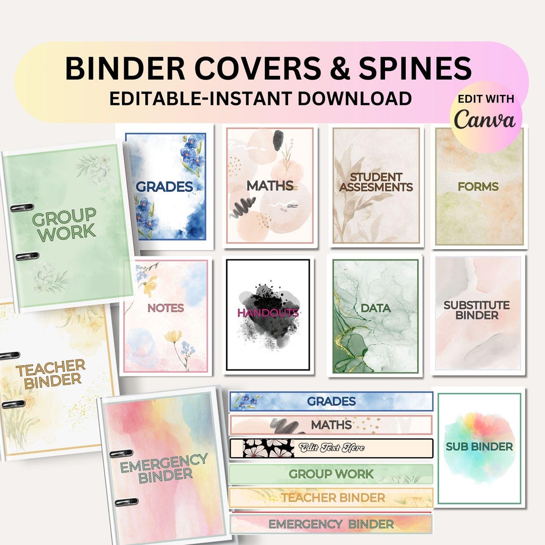 Classroom Binder Covers and Spines Editable Watercolor Teacher ...
