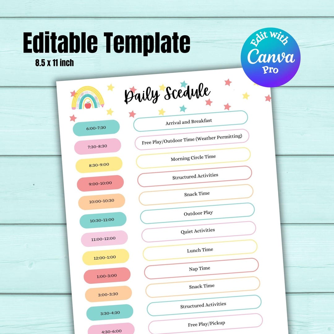 Home Daycare Schedule Editable Childcare Printable Daily Checklist for ...
