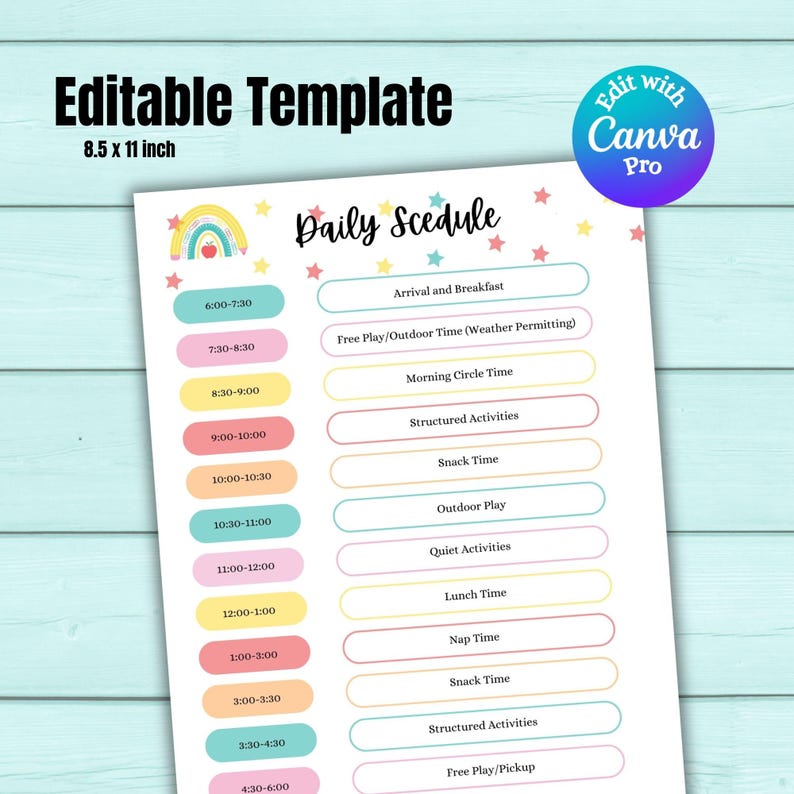 Home Daycare Schedule Editable Childcare Printable Daily Checklist for ...