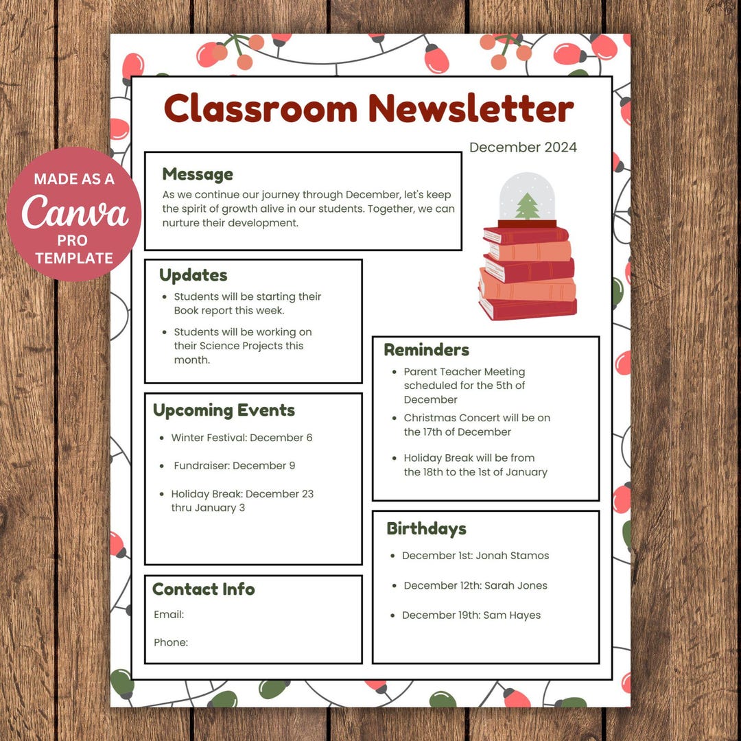 Christmas School Newsletter Template: Editable Canva Pro Design Digital ...