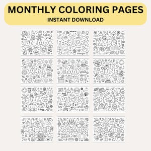 Monthly Coloring Pages: All 12 Months, Preschool Learning (digital ...