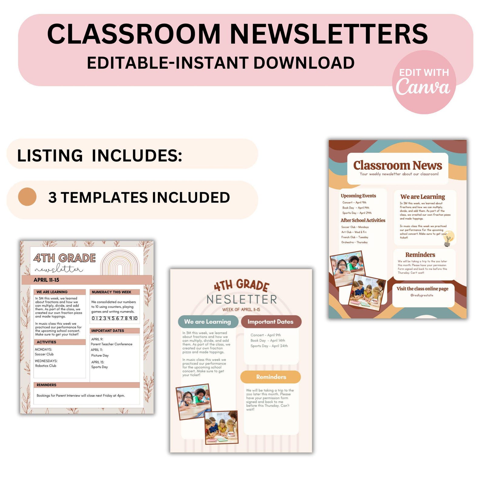 Classroom Newsletter Editable Templates Back to School Newsletter Boho ...