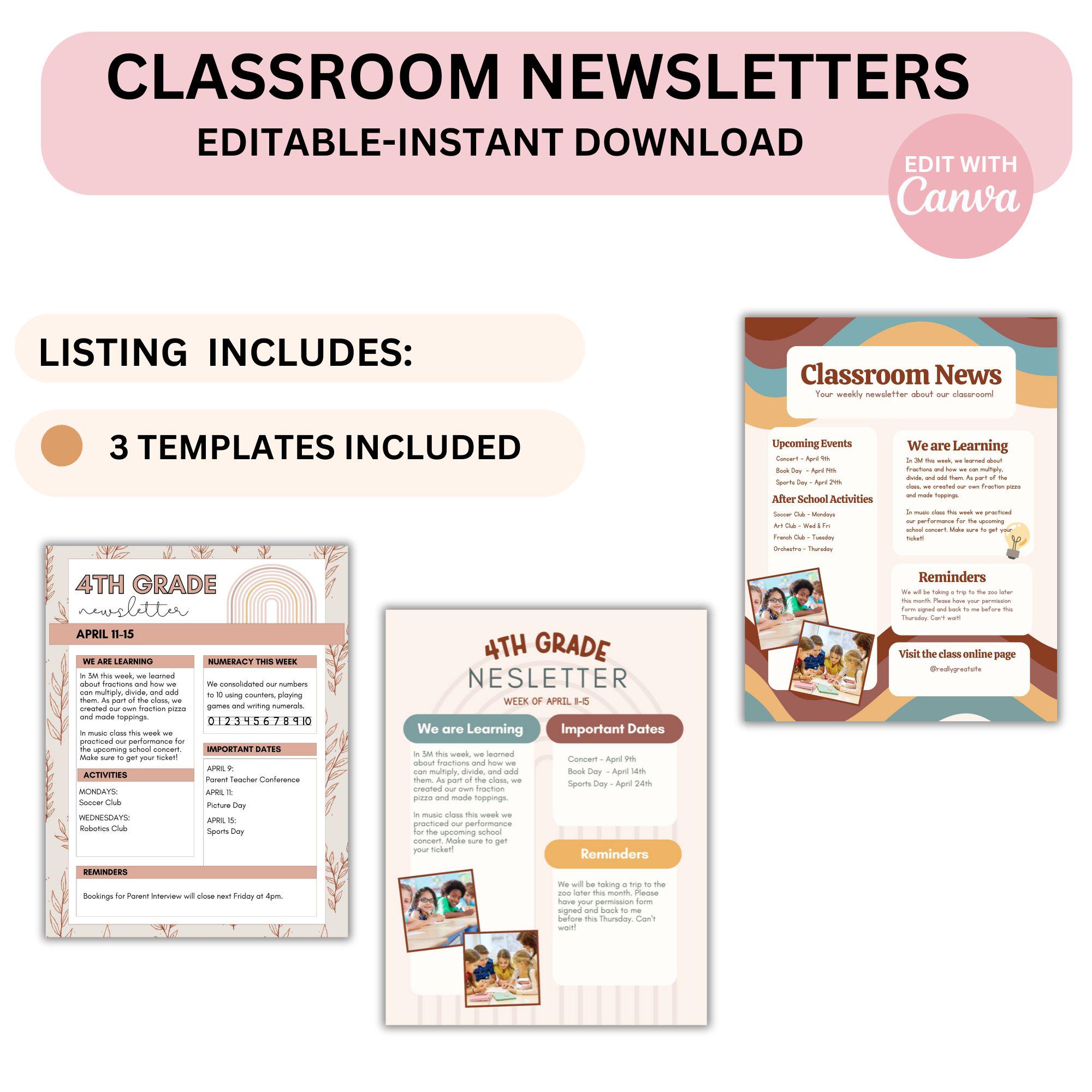Classroom Newsletter Editable Templates Back to School Newsletter Boho ...