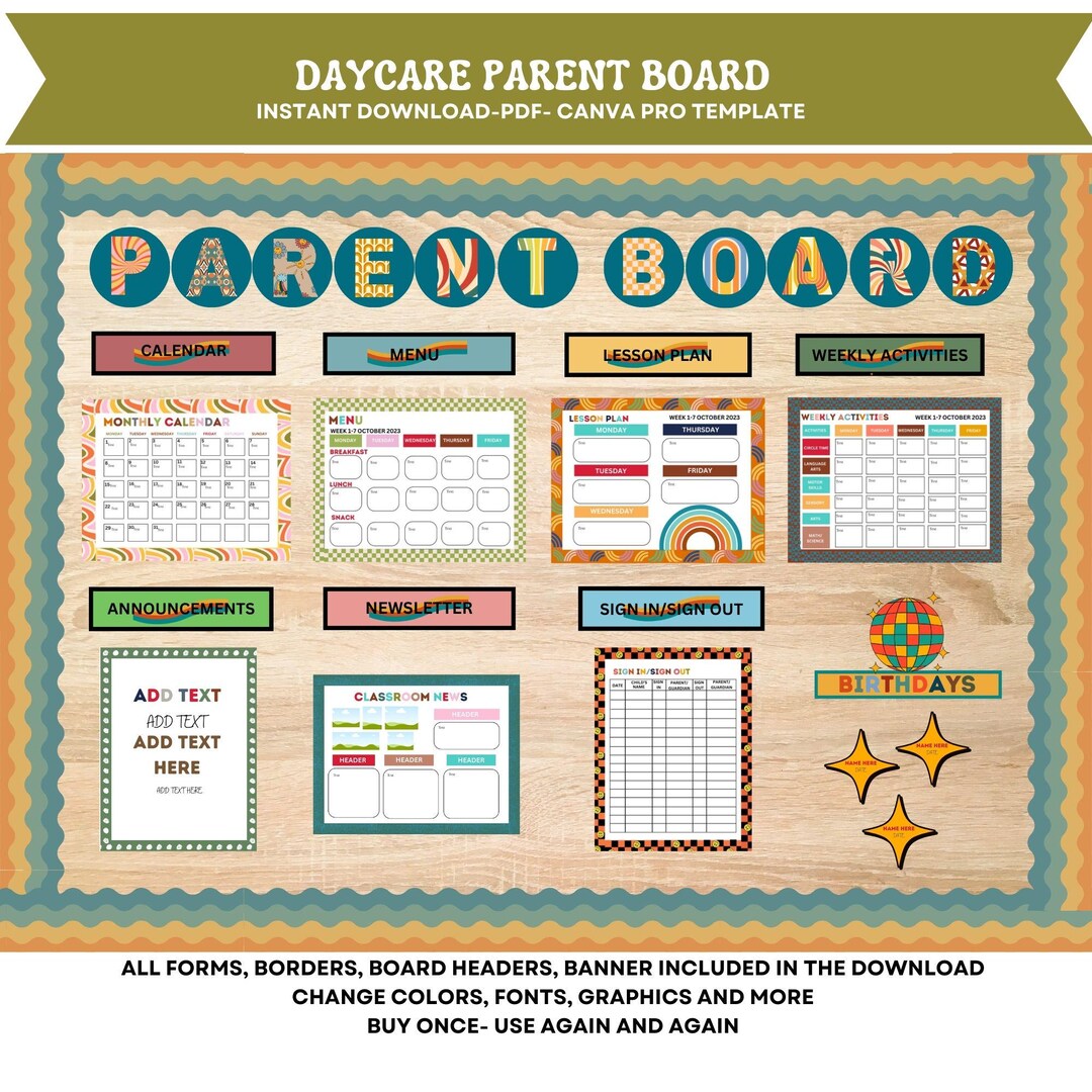 Daycare Parent Board Childcare Bulletin Board Canva Editable Template ...