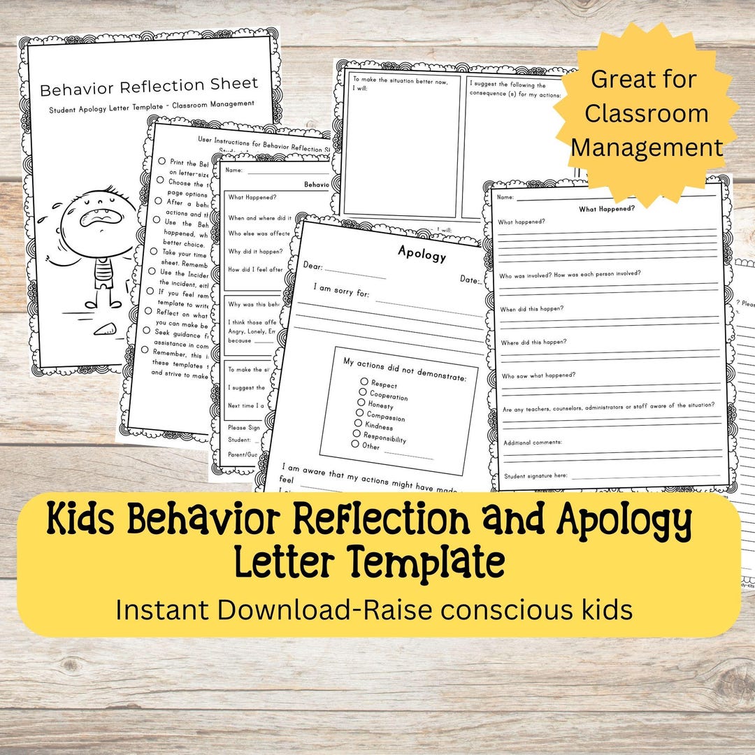 Behavior Reflection and Apology Letter Kids Apology Template ...