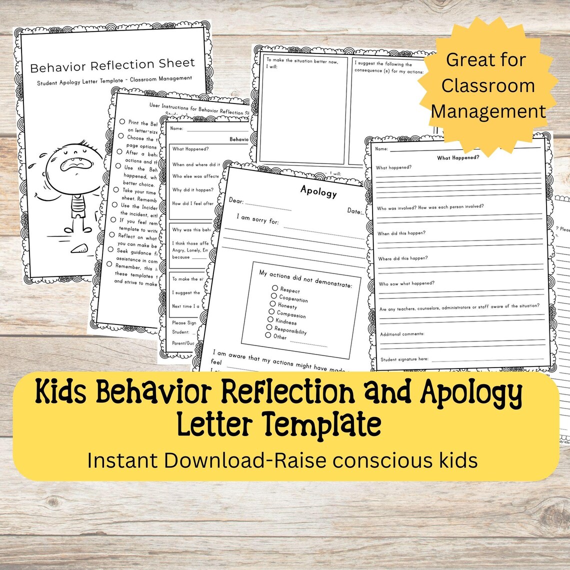Behavior Reflection and Apology Letter Kids Apology Template ...