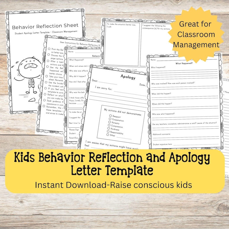 Behavior Reflection and Apology Letter Kids Apology Template ...