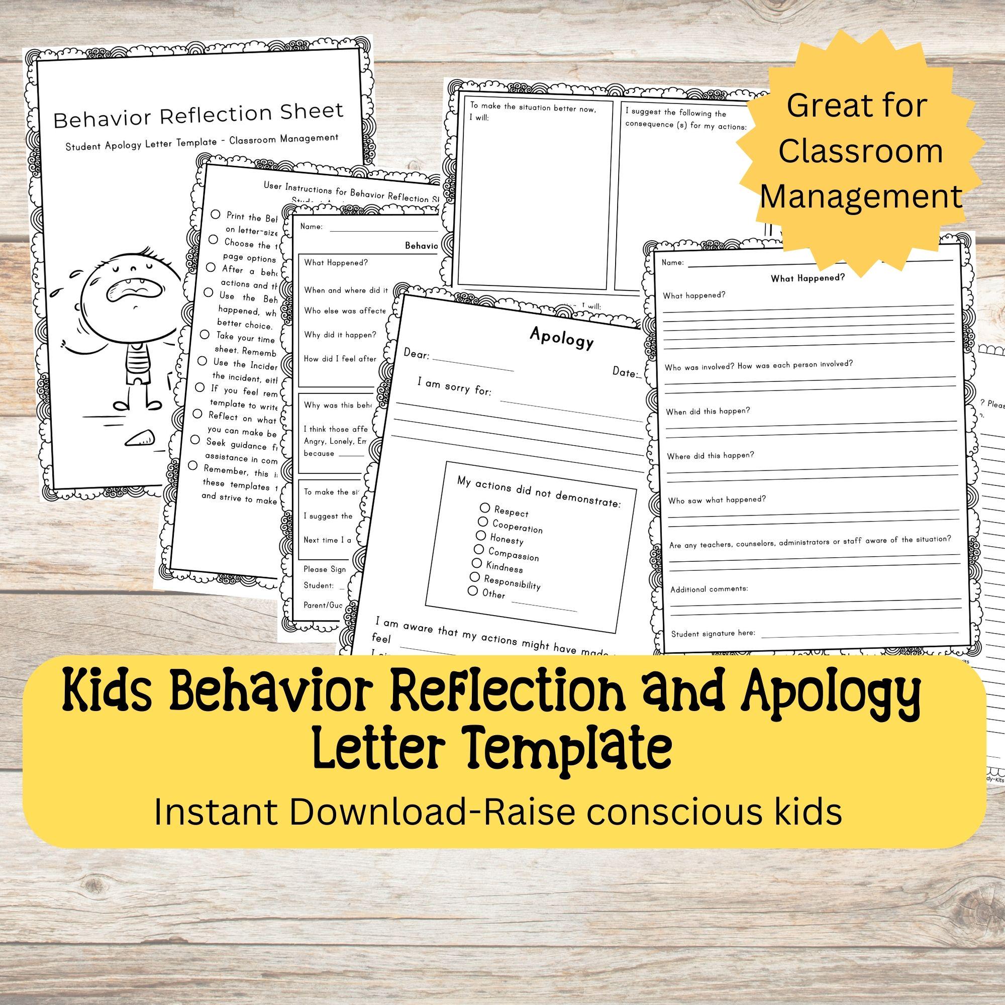 Behavior Reflection and Apology Letter Kids Apology Template ...
