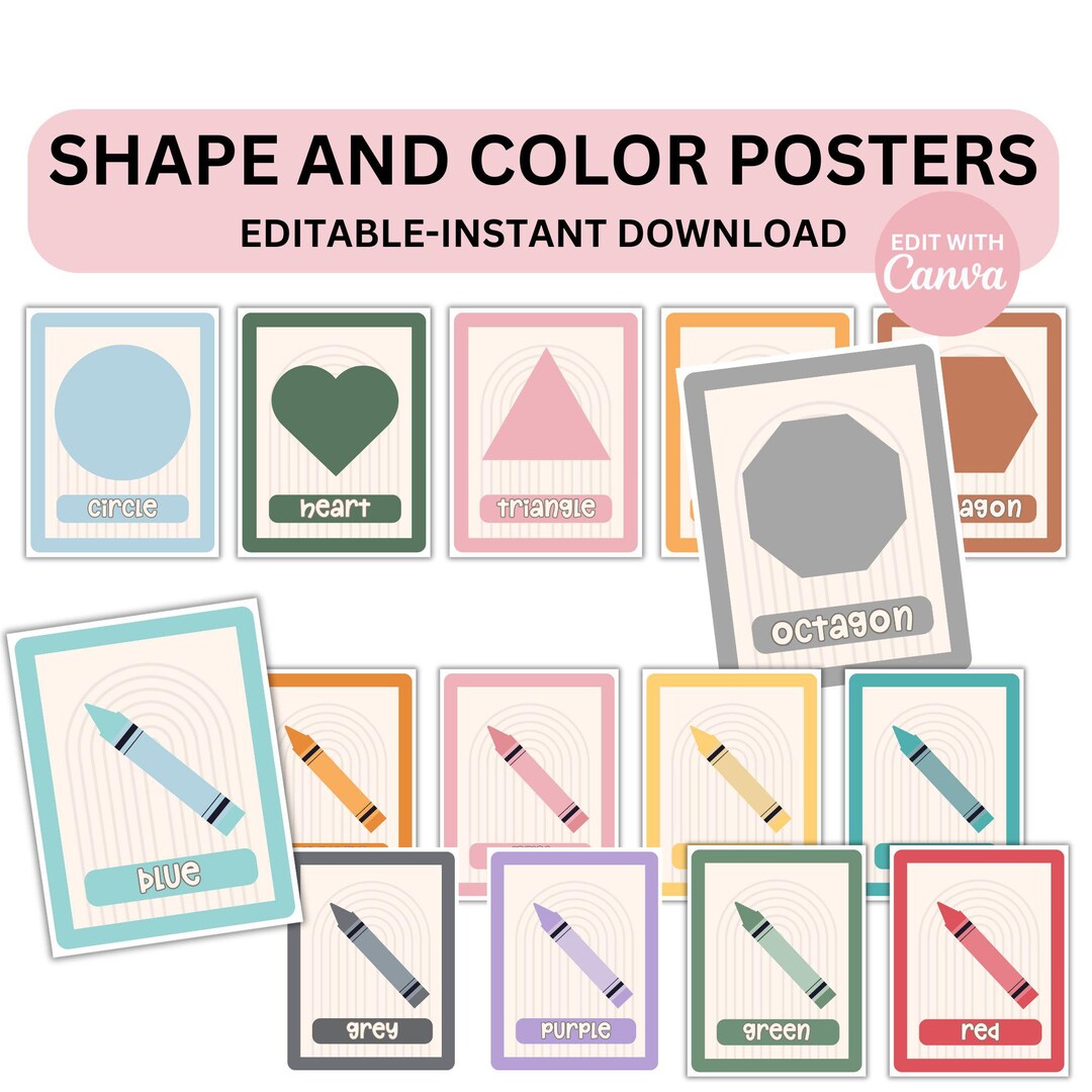 Classroom Shapes and Colors Printable Display Editable in Canva Modern ...