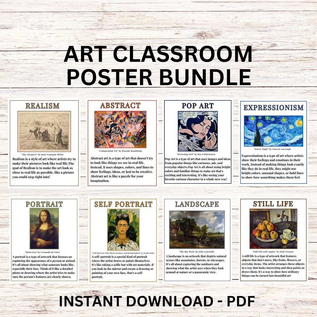 Art Classroom Poster Printable Classroom Decor Classroom Poster Bundle ...