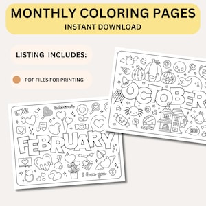 Monthly Coloring Pages: All 12 Months, Preschool Learning (digital ...