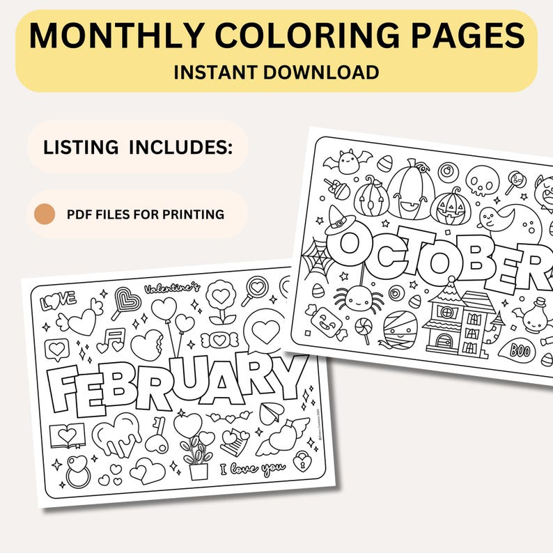 Monthly Coloring Pages: All 12 Months, Preschool Learning (digital ...