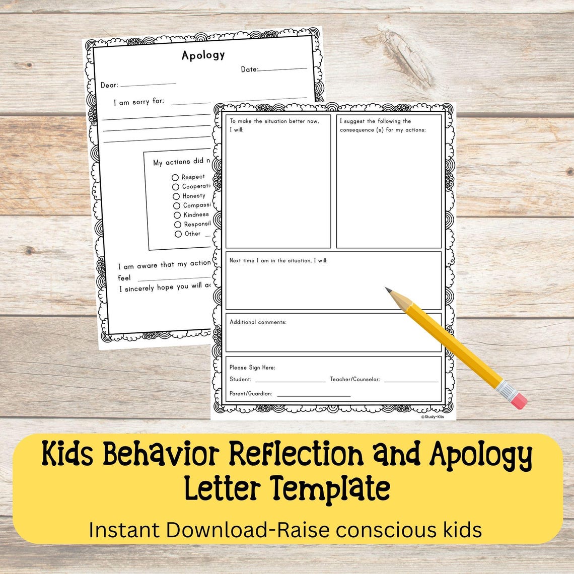 Behavior Reflection and Apology Letter Kids Apology Template ...