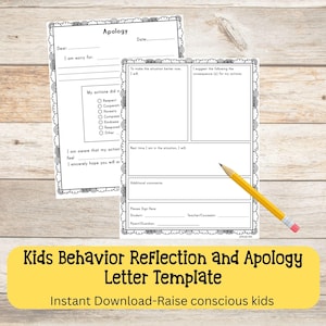 Behavior Reflection and Apology Letter Kids Apology Template ...