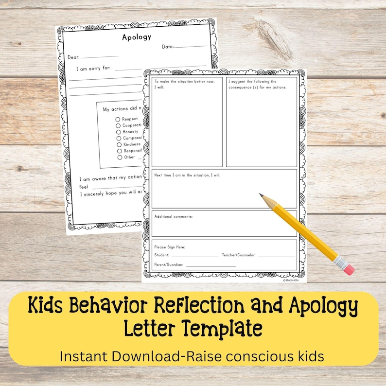 Behavior Reflection and Apology Letter Kids Apology Template ...