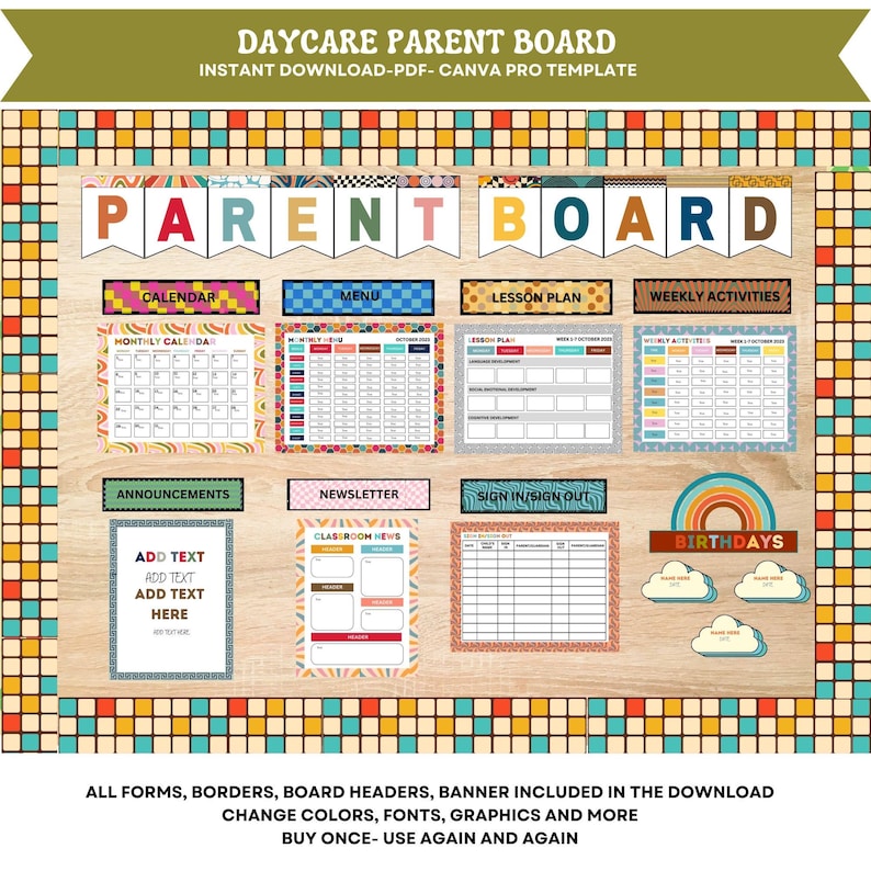 Daycare Parent Board Childcare Bulletin Board Canva Editable Template ...