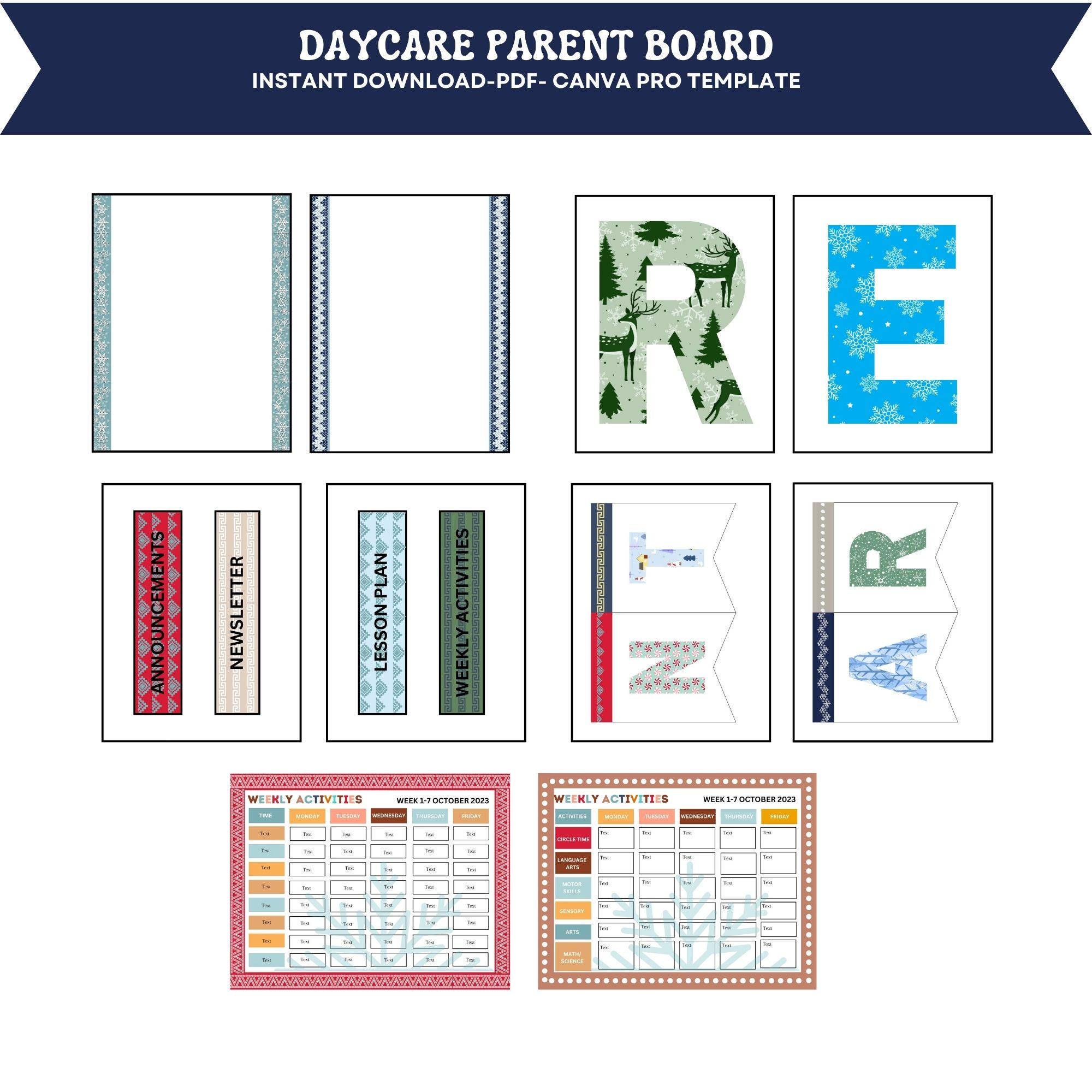 Winter Daycare Parent Board Childcare Bulletin Board Canva Editable ...