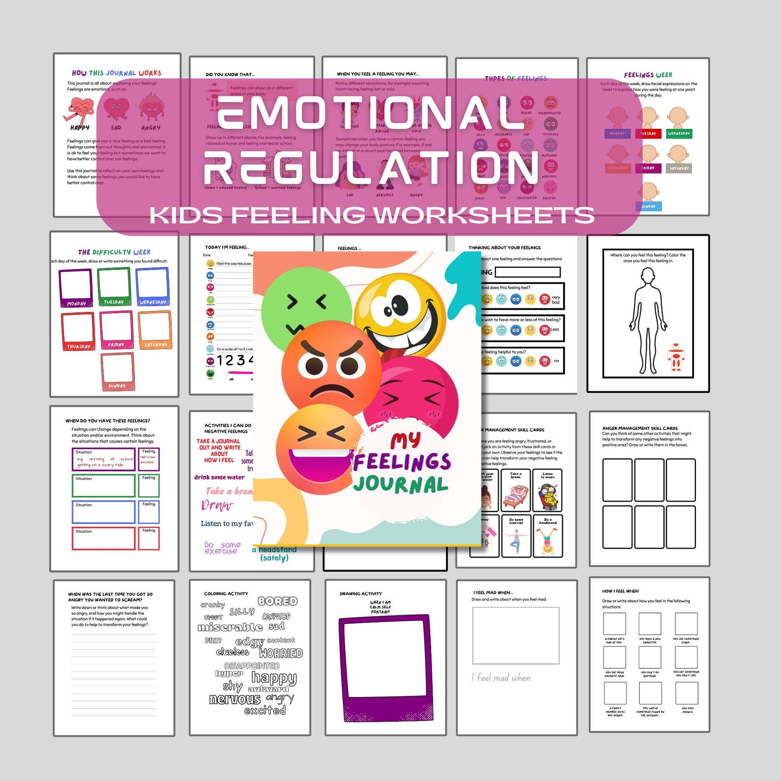 Self Regulation Zone Kids Feeling Worksheets School Counselling ...