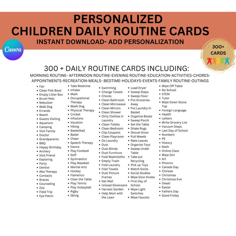 300+ Daily Routine Cards With Charts Autism Visual Aid ABA Therapy 2024 ...