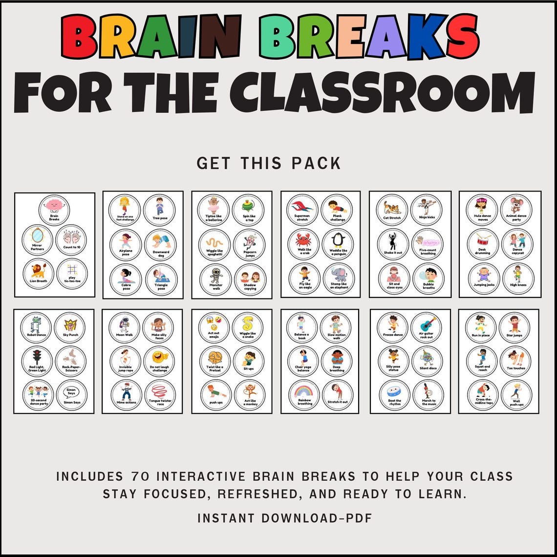 Brain Breaks Cards for Kids | Classroom Management | Movement Breaks ...