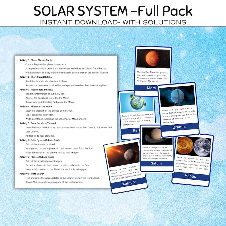 Solar System Pack Montessori Materials Educational Prints Toddler Flash ...