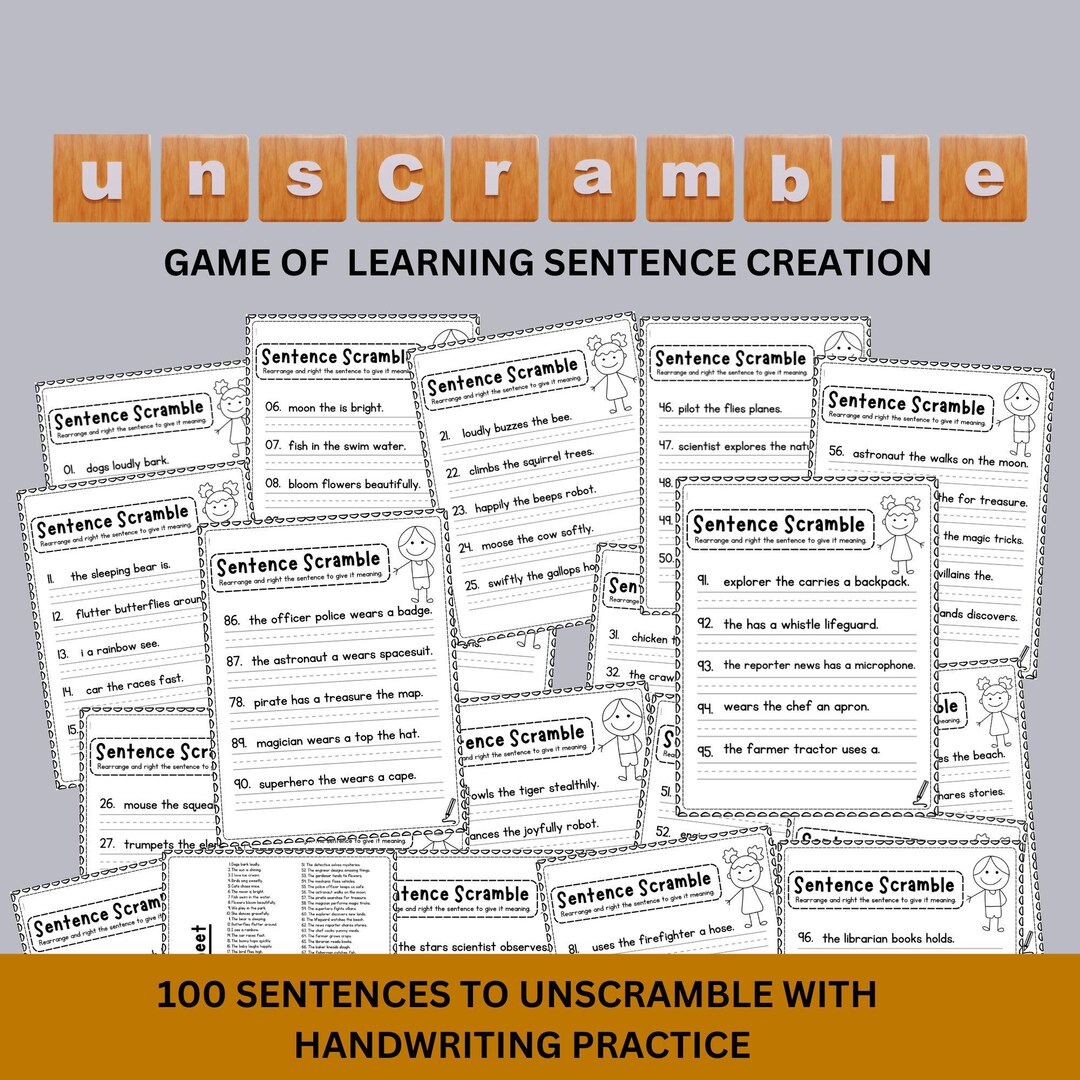 100 Sentence Writing Practice Worksheets Printable Unscramble and ...