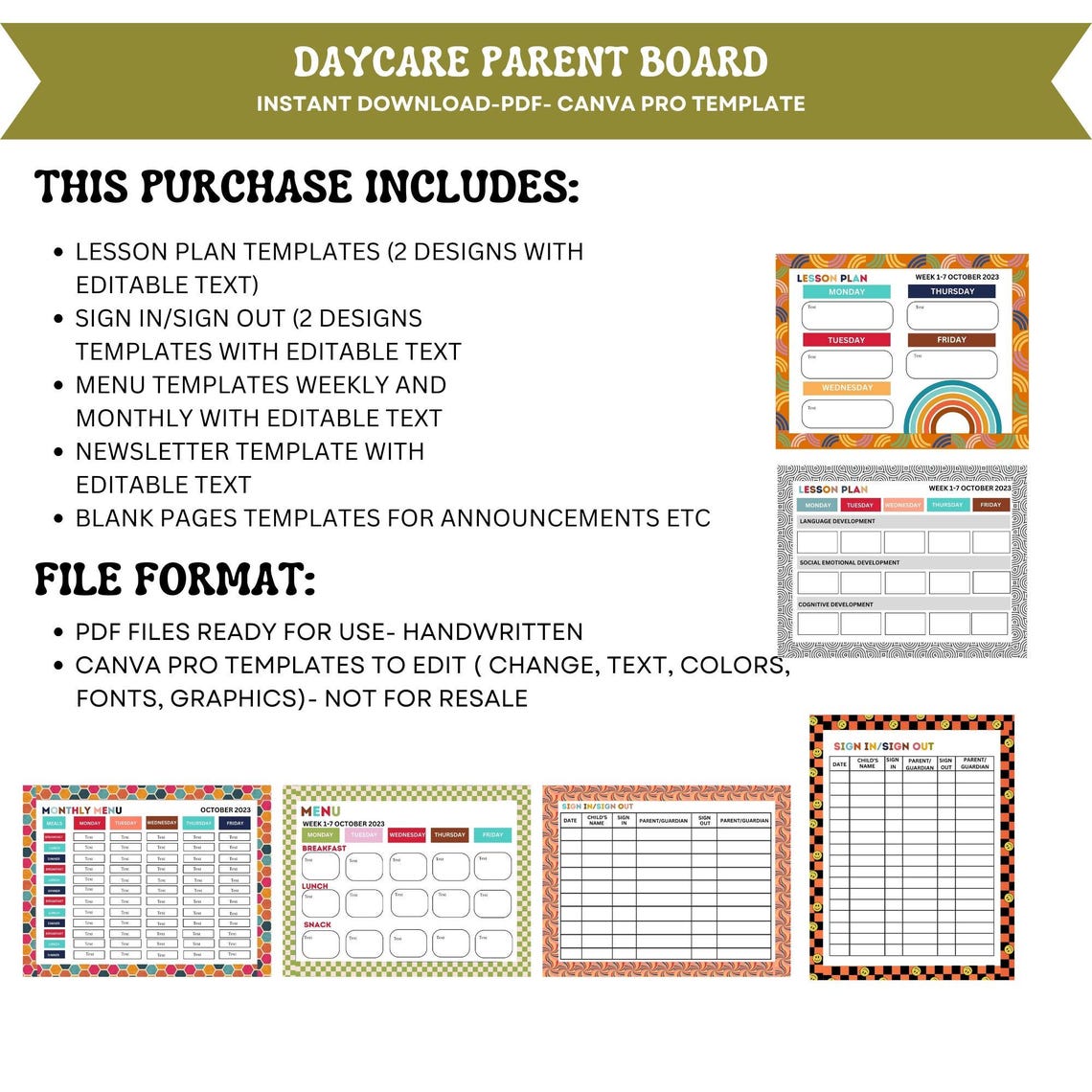 Daycare Parent Board Childcare Bulletin Board Canva Editable Template ...