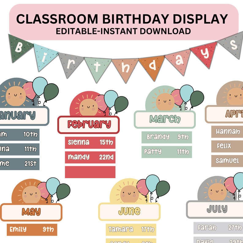Classroom Birthday Printable Display Editable in Canva Boho Modern ...