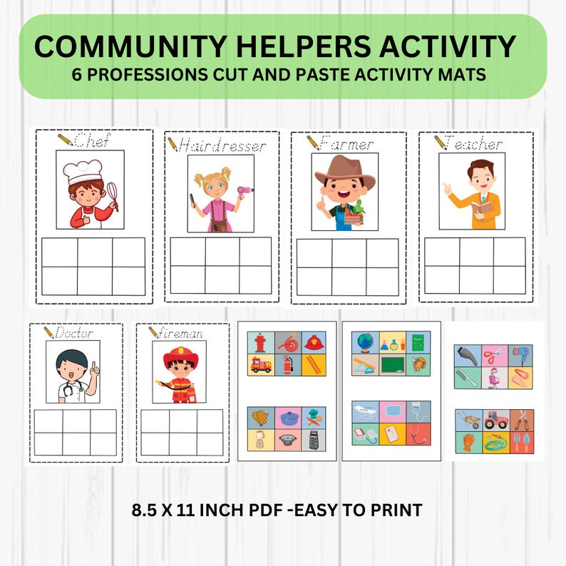 Community Helpers Preschool Sorting Mats Professions Printable Activity ...