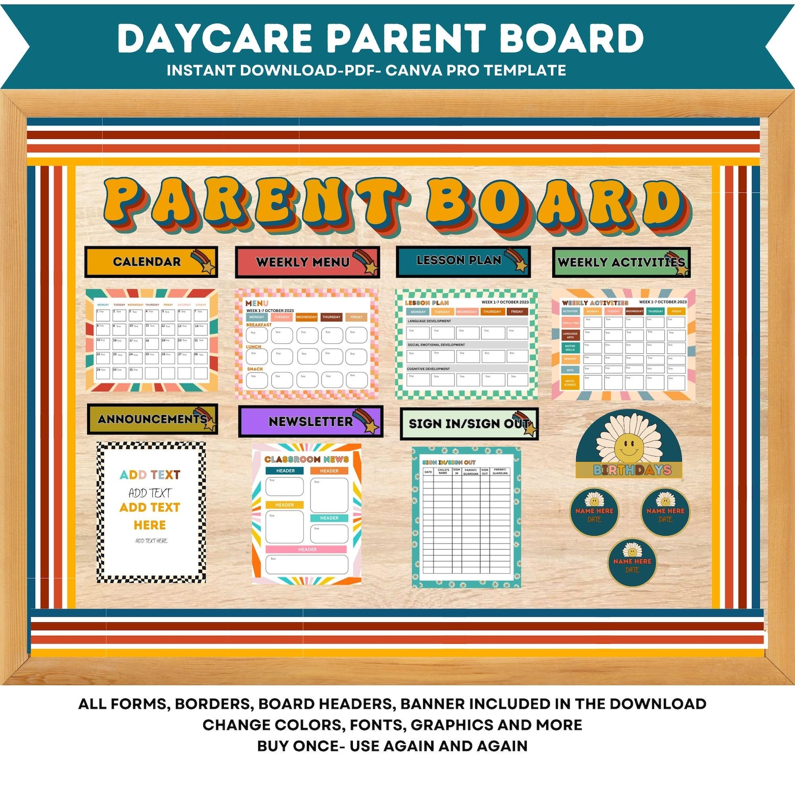 Daycare Parent Board Childcare Bulletin Board Canva Editable Template ...