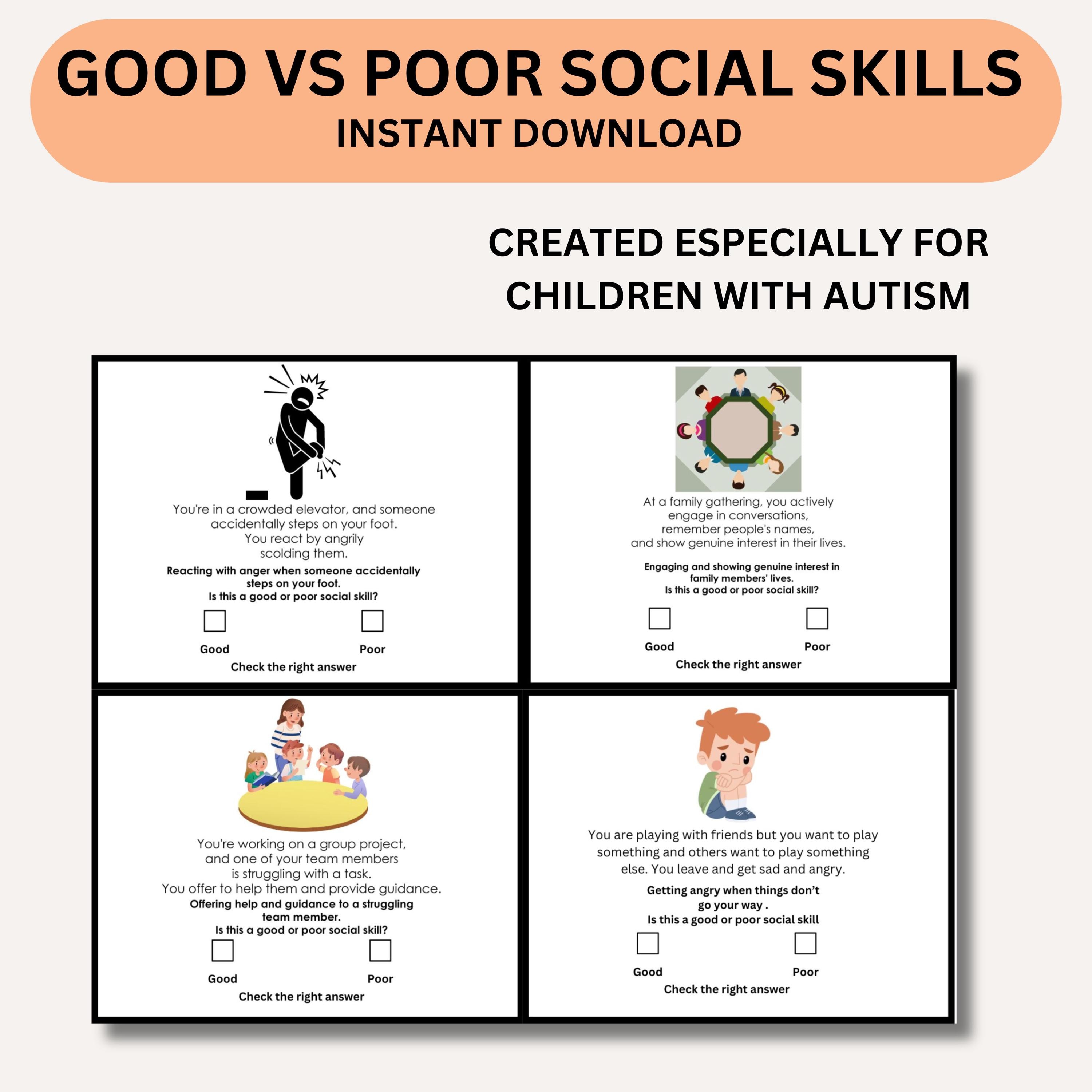 Autism Social Skills Worksheets: Good Vs. Poor Scenarios (PDF) - Etsy