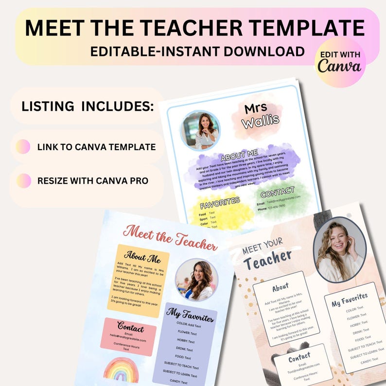 Meet the Teacher Classroom Printable Template Teacher Introduction ...