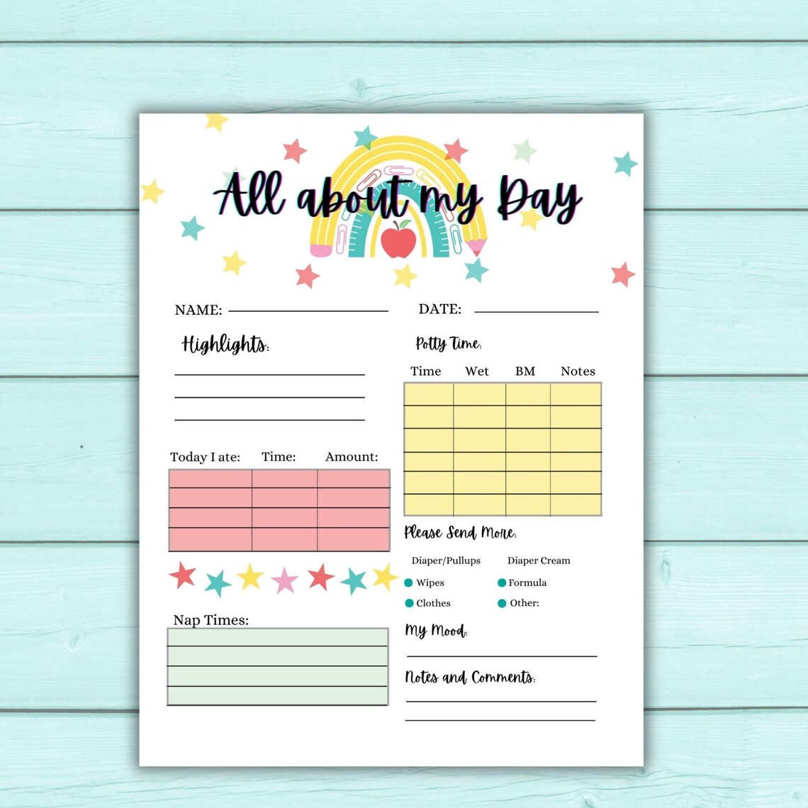 EDITABLE Daycare Daily Report Template Preschool Infant Care Home ...