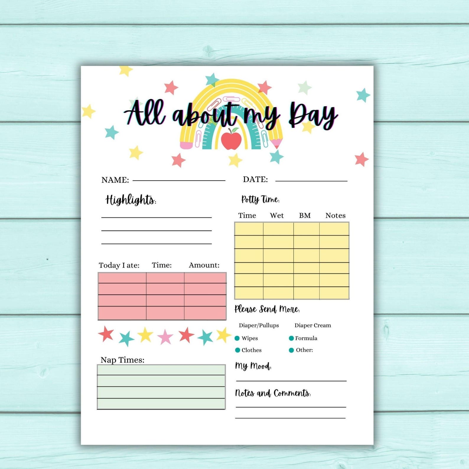 EDITABLE Daycare Daily Report Template Preschool Infant Care Home ...