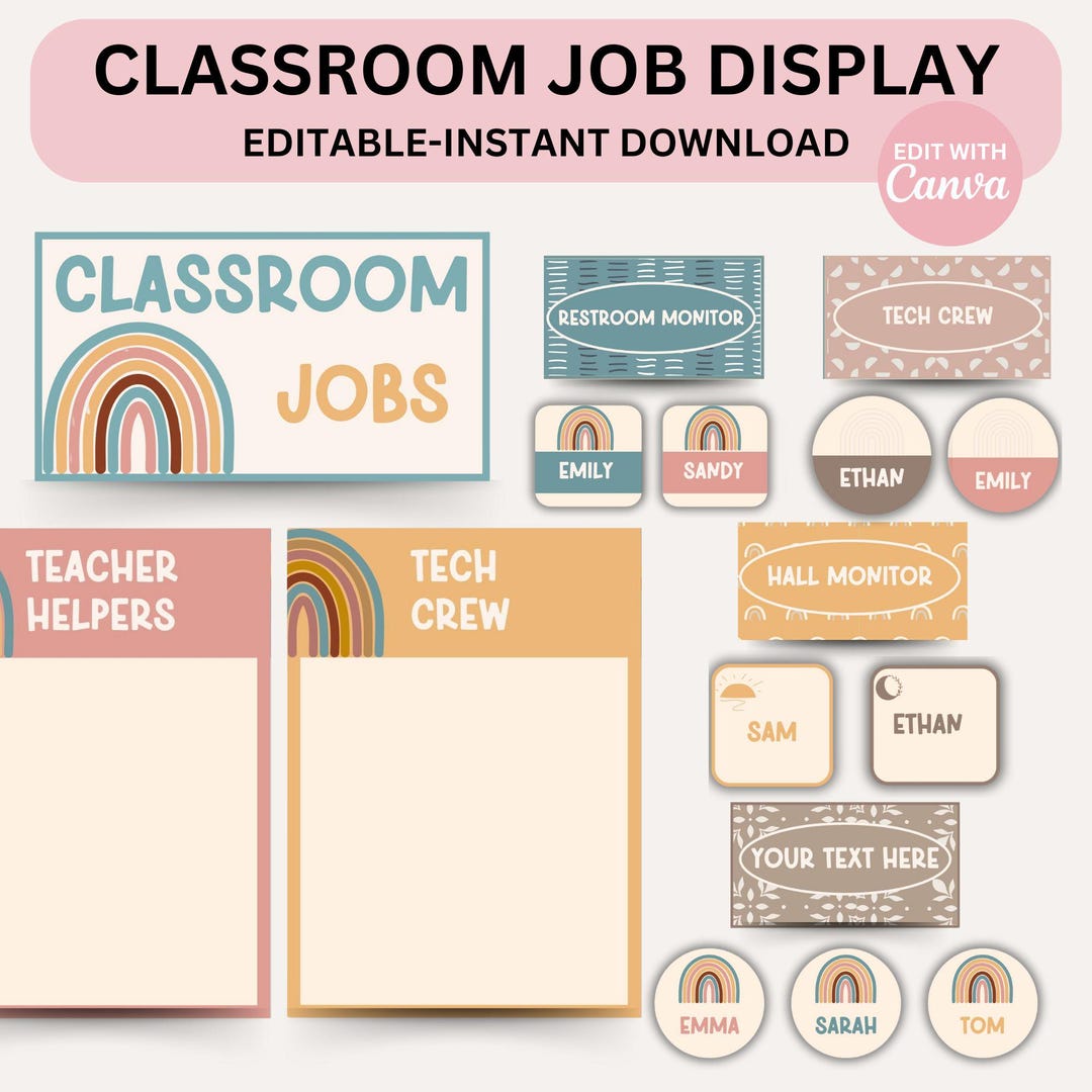 Editable Classroom Jobs Display | Modern Boho Classroom Decor | Teacher ...