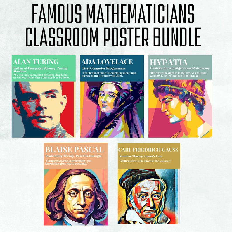 Math Bulletin Board Mathematics Posters Mathematicians Quotes Bundle ...