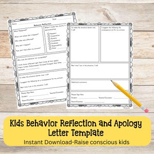 Behavior Reflection and Apology Letter Kids Apology Template ...