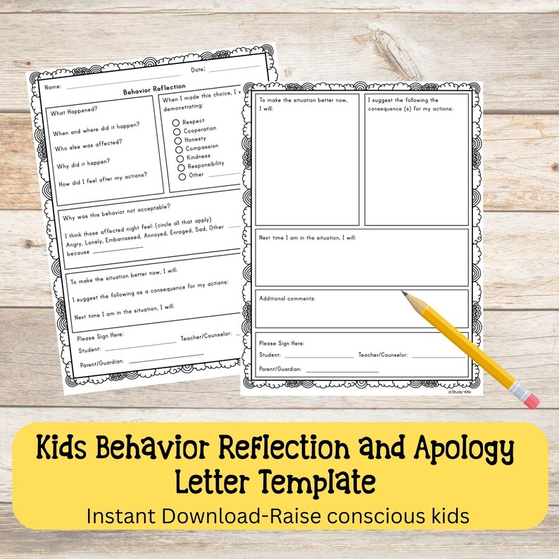 Behavior Reflection and Apology Letter Kids Apology Template ...