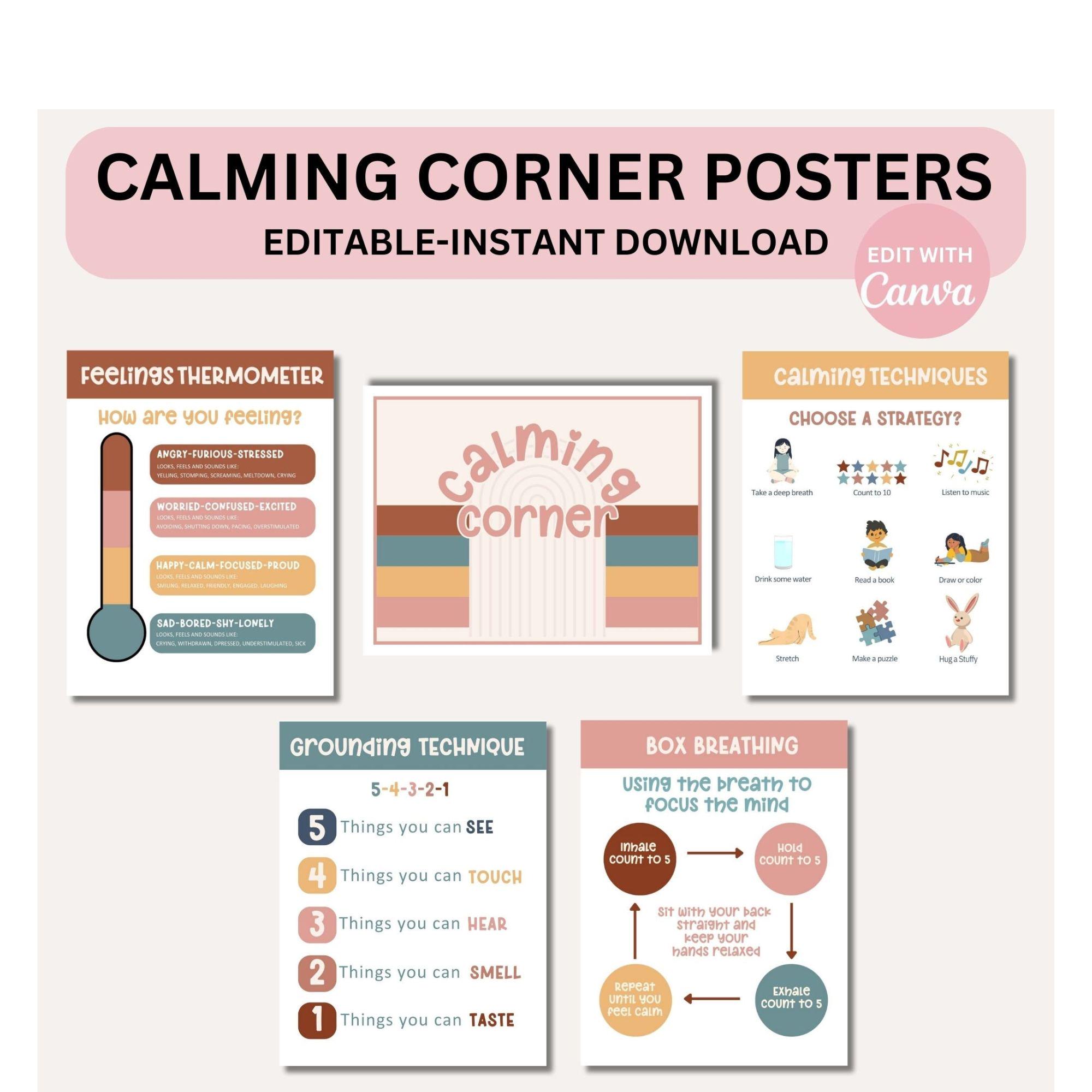 Calming Corner Editable Classroom Printables Modern Boho Canva ...