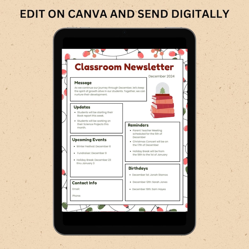 Christmas School Newsletter Template: Editable Canva Pro Design Digital ...