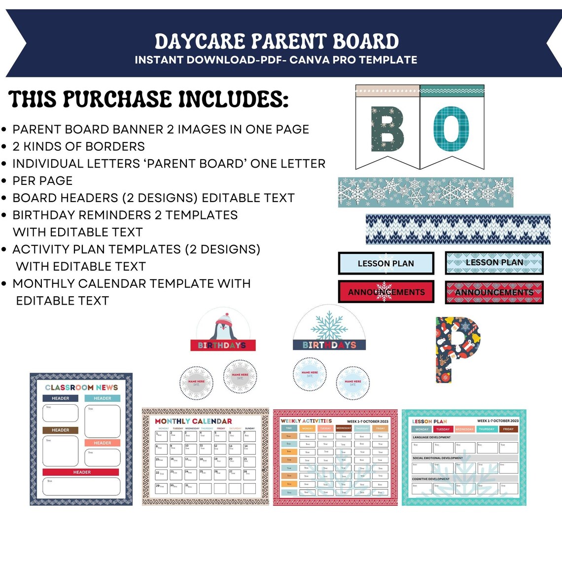 Winter Daycare Parent Board Childcare Bulletin Board Canva Editable ...