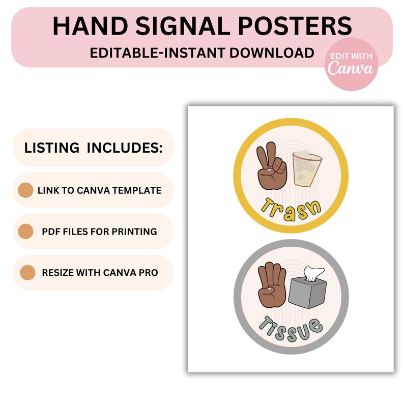 Classroom Hand Signals Poster Display Editable in Canva Boho Modern ...