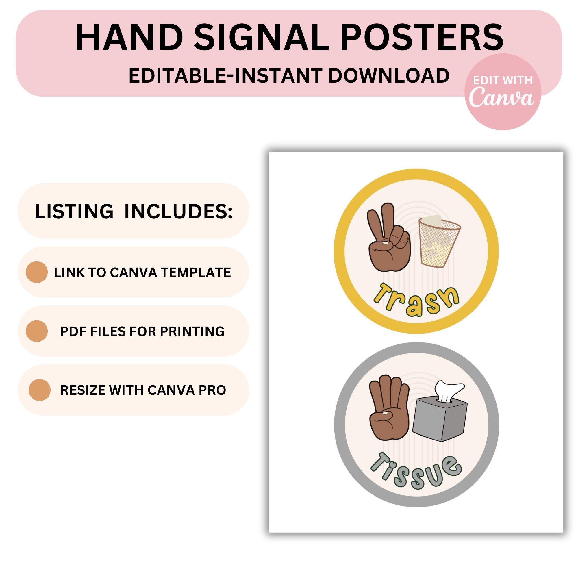 Classroom Hand Signals Poster Display Editable in Canva Boho Modern ...